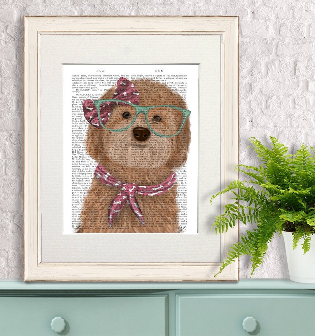 Cockerdoodle art - Cockerpoo albaricoque con gafas y bufanda - French ...