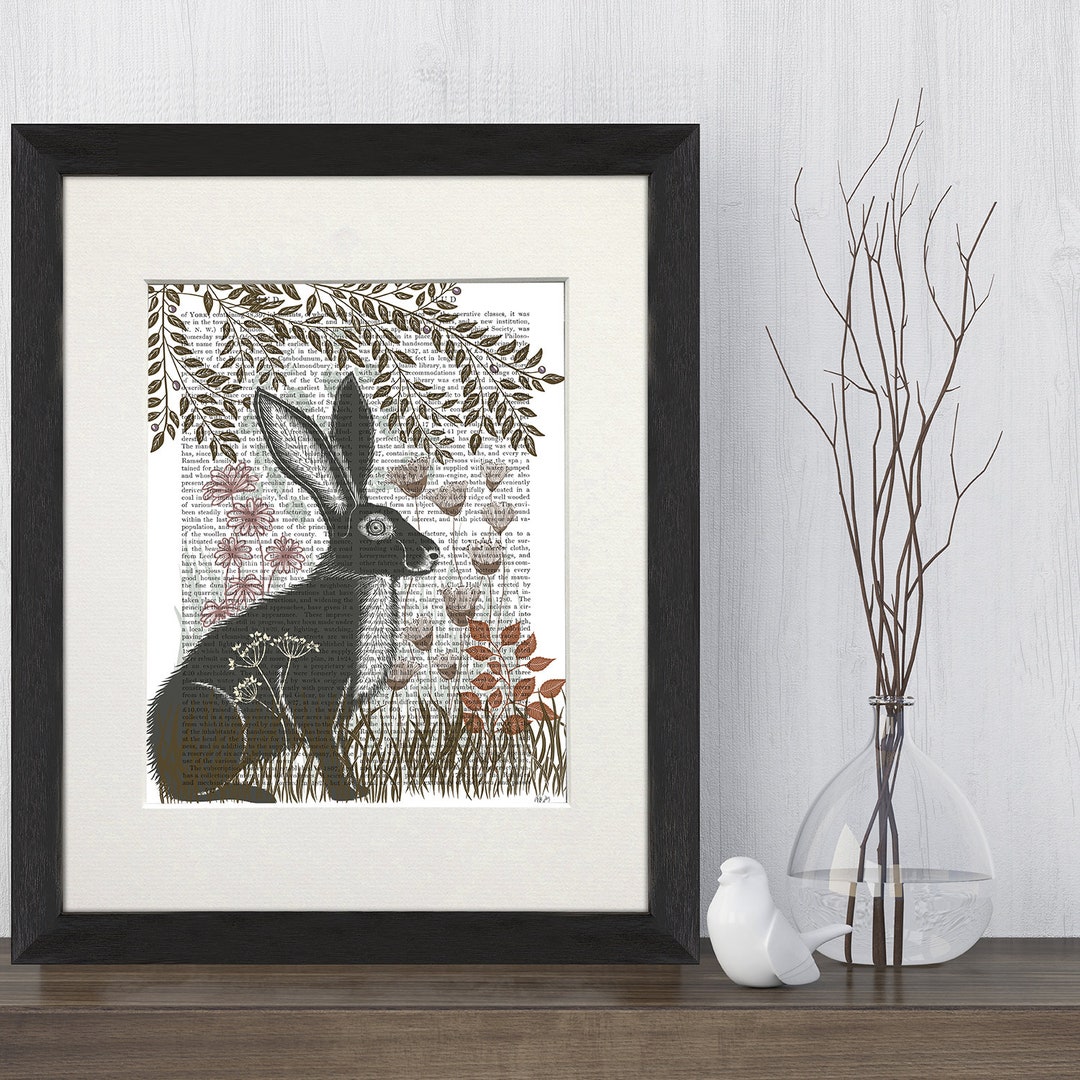 Hare Illustration, Lino Cut Style, Country Lane Decor, Rabbit Art Print ...