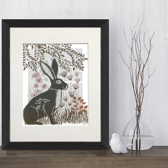 Hare Illustration Lino Cut Style Country Lane Decor Rabbit - Etsy