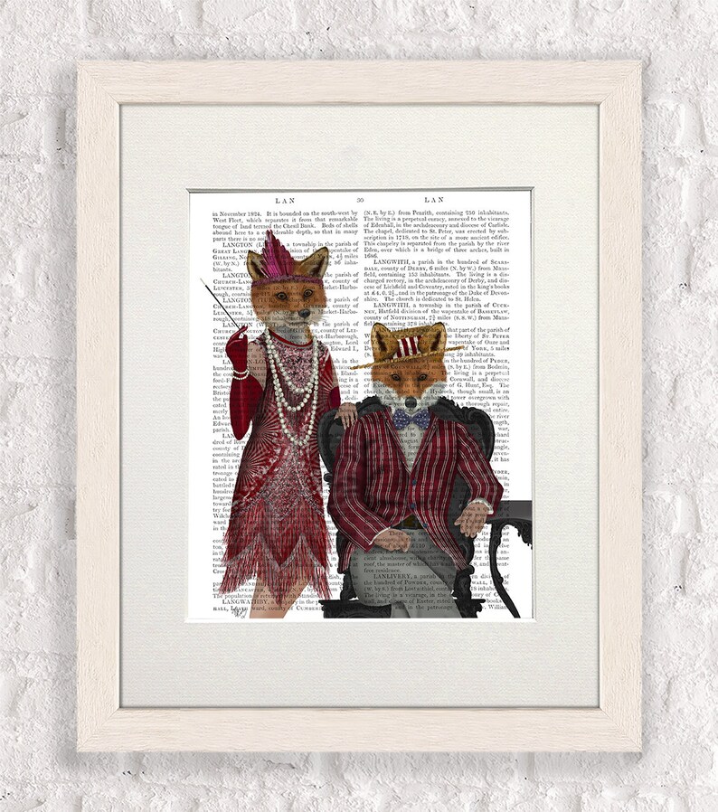 Fox Woodland Art Fox Couple 1920's Fox Animal Wall Art - Etsy