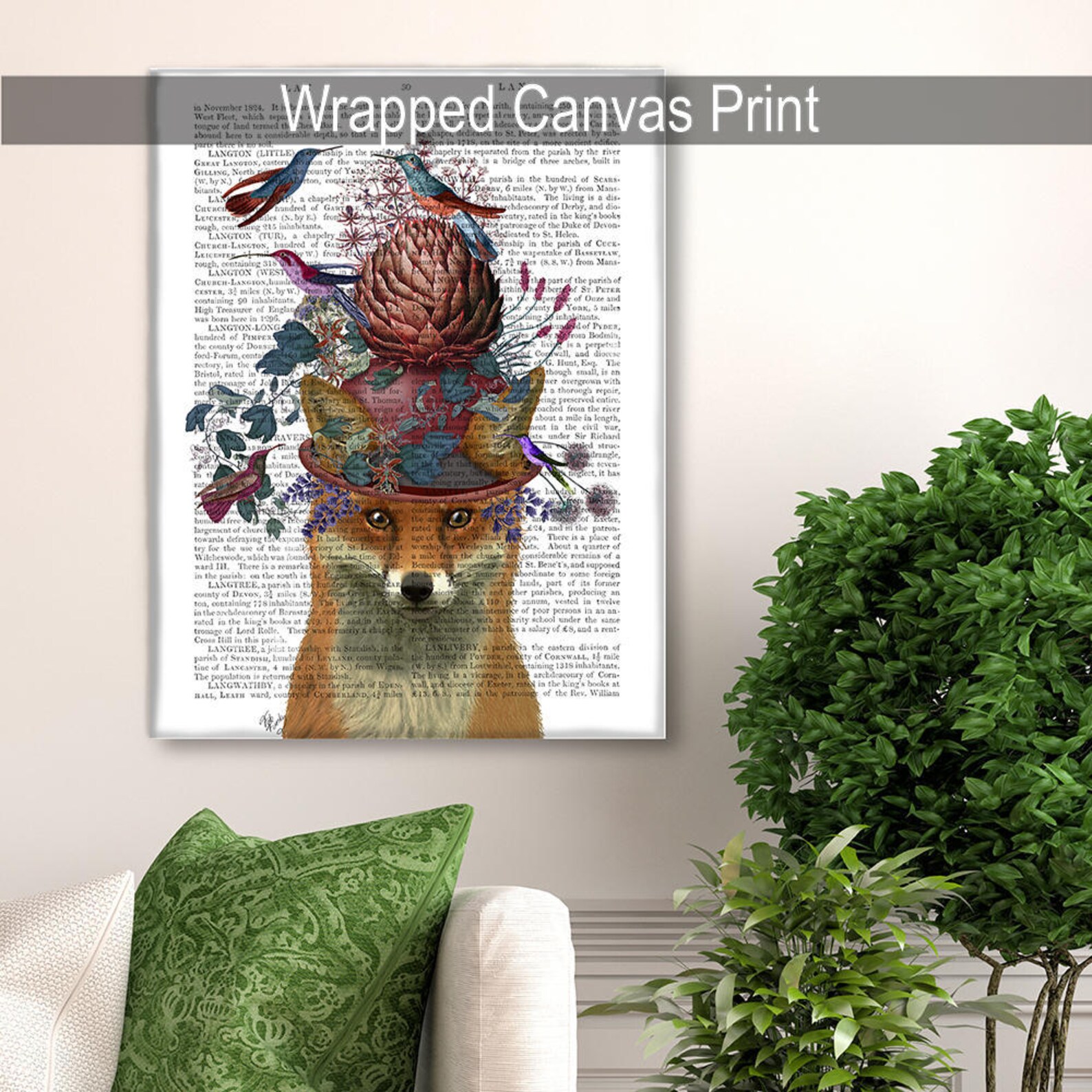 Nursery Fox Decor - Fox Bird Keeper With Artichoke - Fox Nursery Art ...