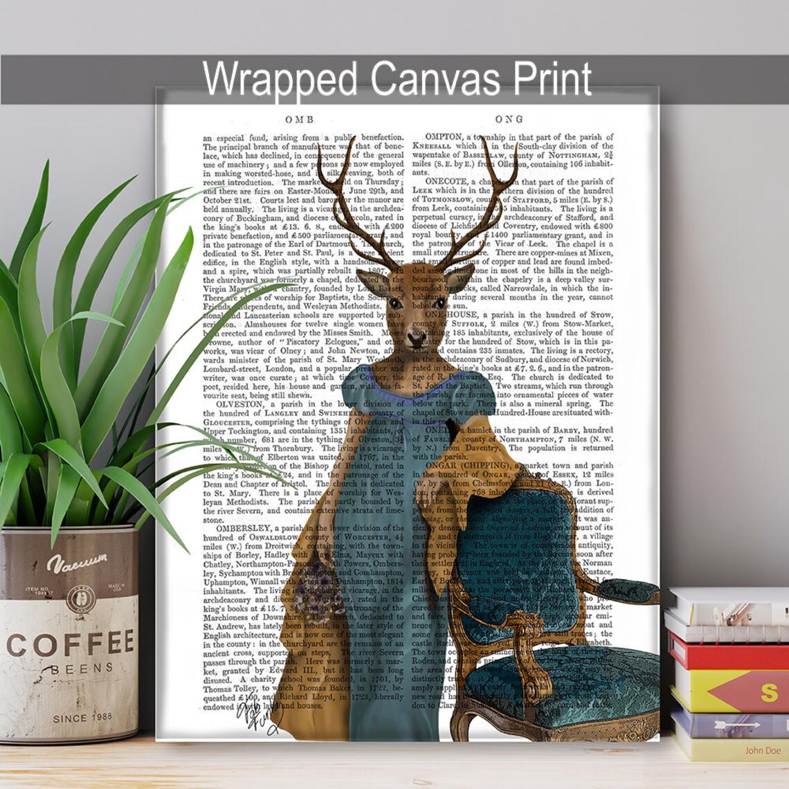 Deer Print - Deer in Blue Dress - Jane Austen Print Deer Décor Deer ...