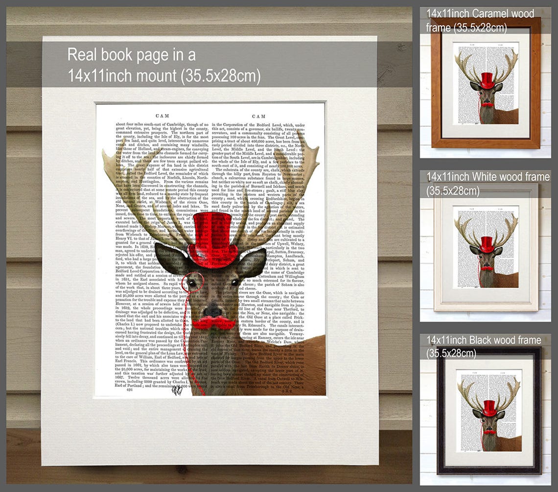 Deer Art Print - Deer With Top Hat Deer Wall Art Cabin Décor Hunting ...
