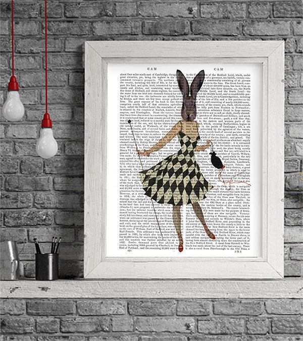 Rabbit in Black White Dress rabbit print Rabbit art Rabbit | Etsy