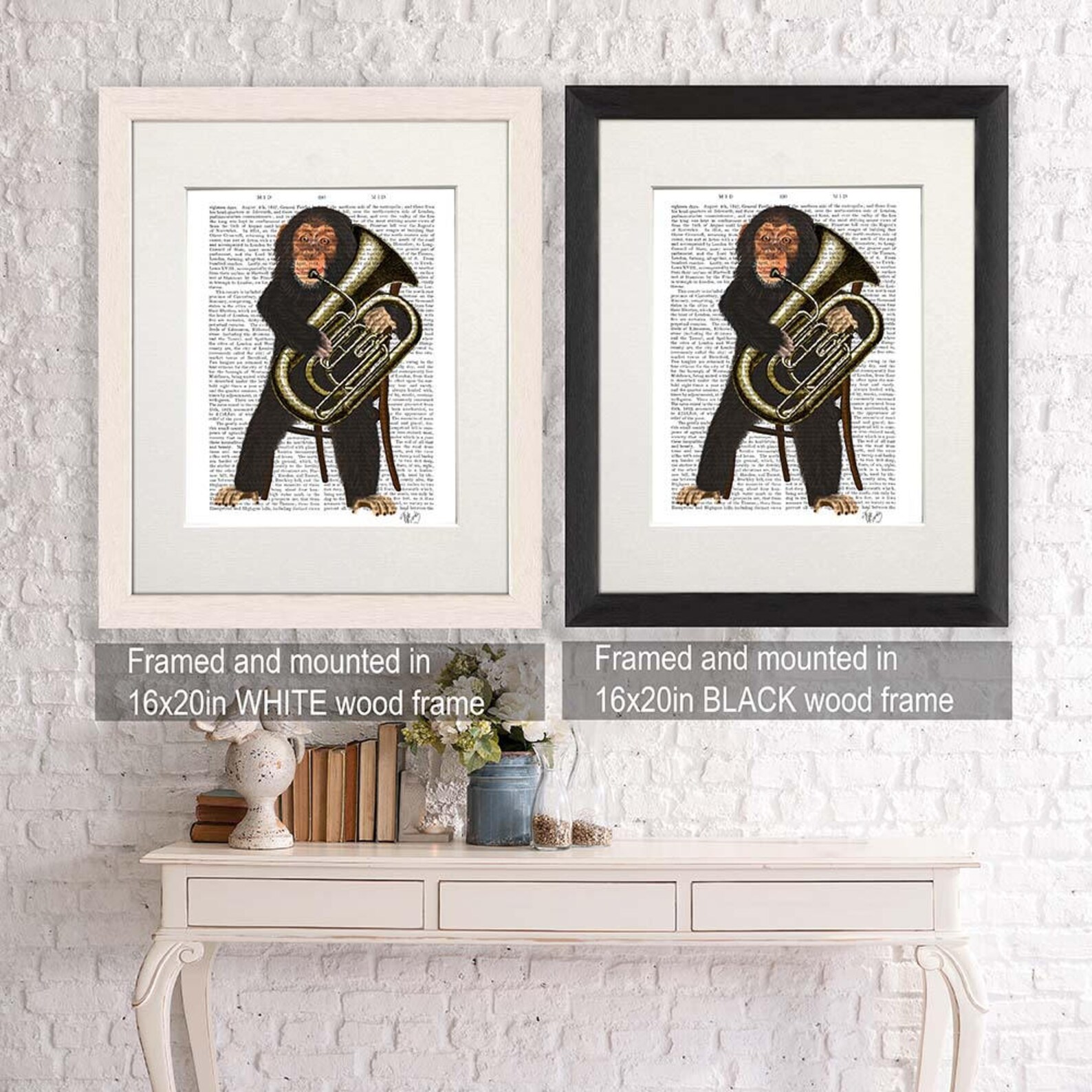 Monkey Print Chimpanzee & Tuba Wall Art Wall Decor Wall | Etsy