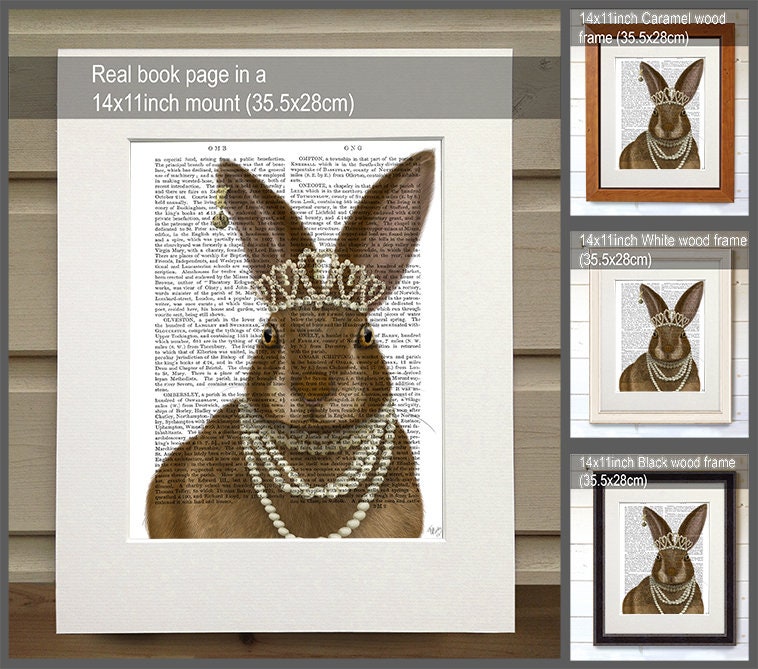 Bunny gift Rabbit and pearls portrait Rabbit print Hare | Etsy