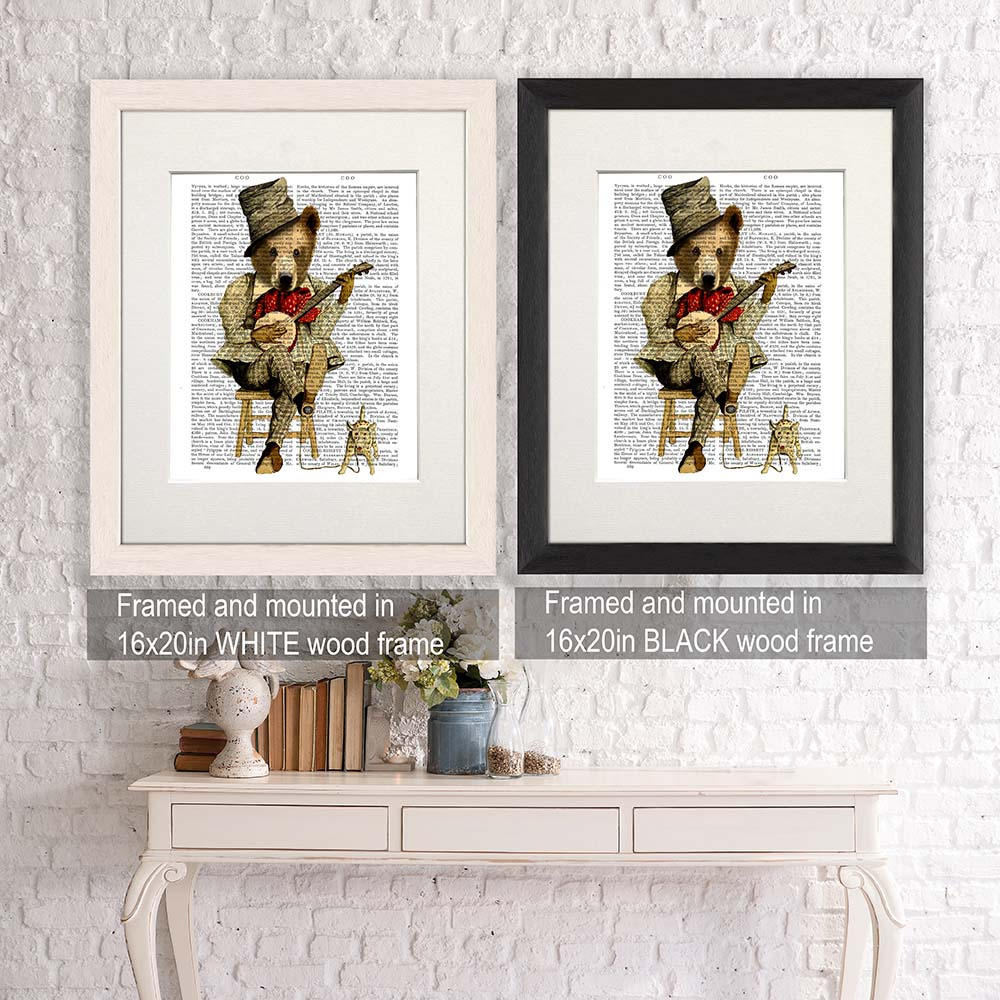 Bear Art Print - Banjo Bear Print Cute Bear Painting Kids Room Décor ...