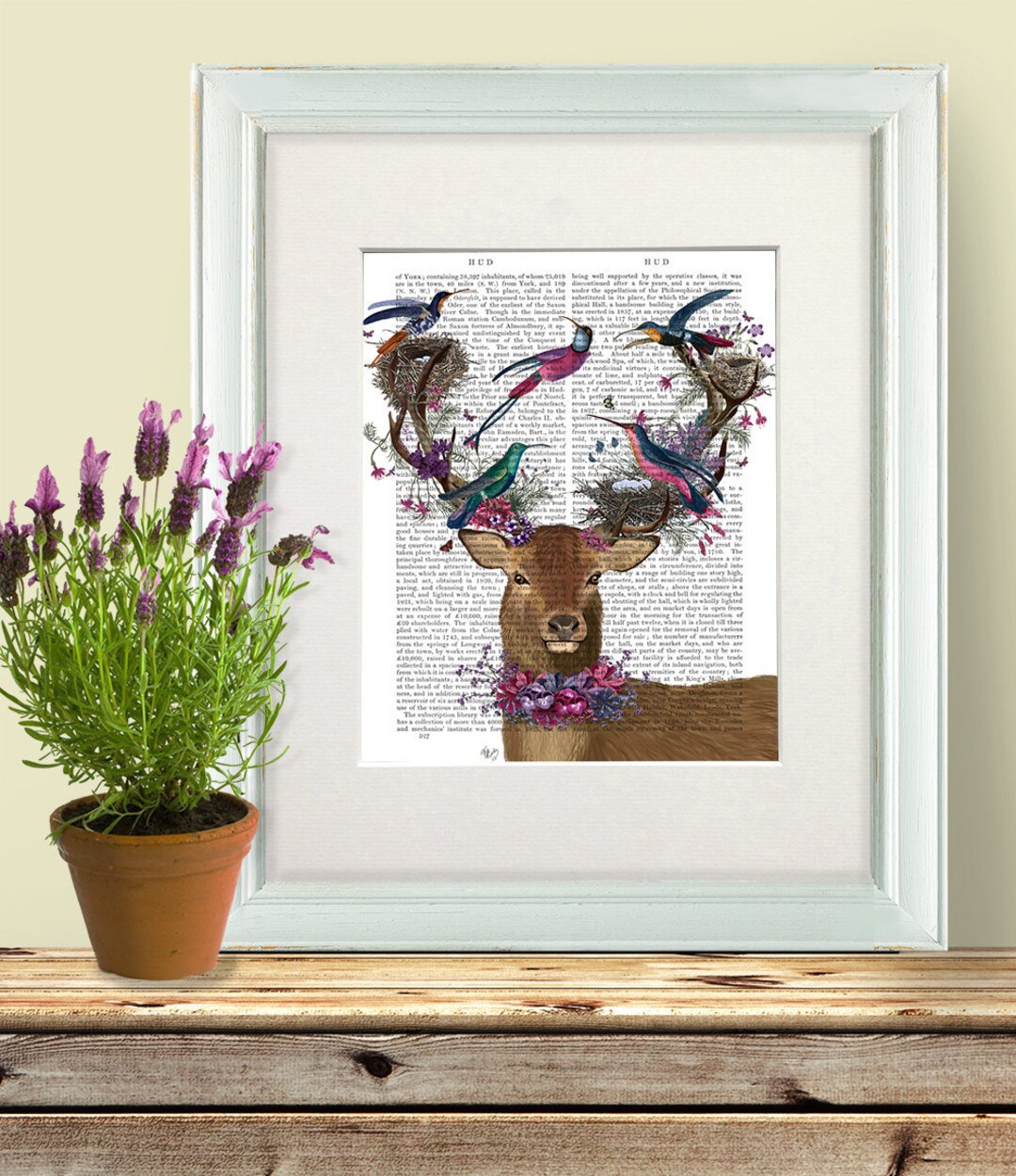 Woodland Print - Deer Bird Keeper Tropical Bird Nests - Woodland Art ...