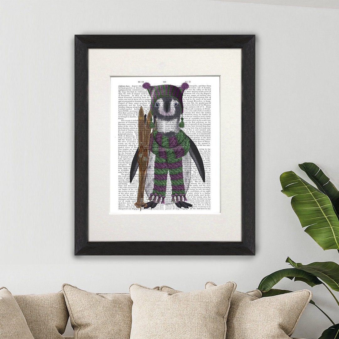 Illustratie Pinguïn - Pinguïn met ski's - Pinguïn poster Pinguïn print ...
