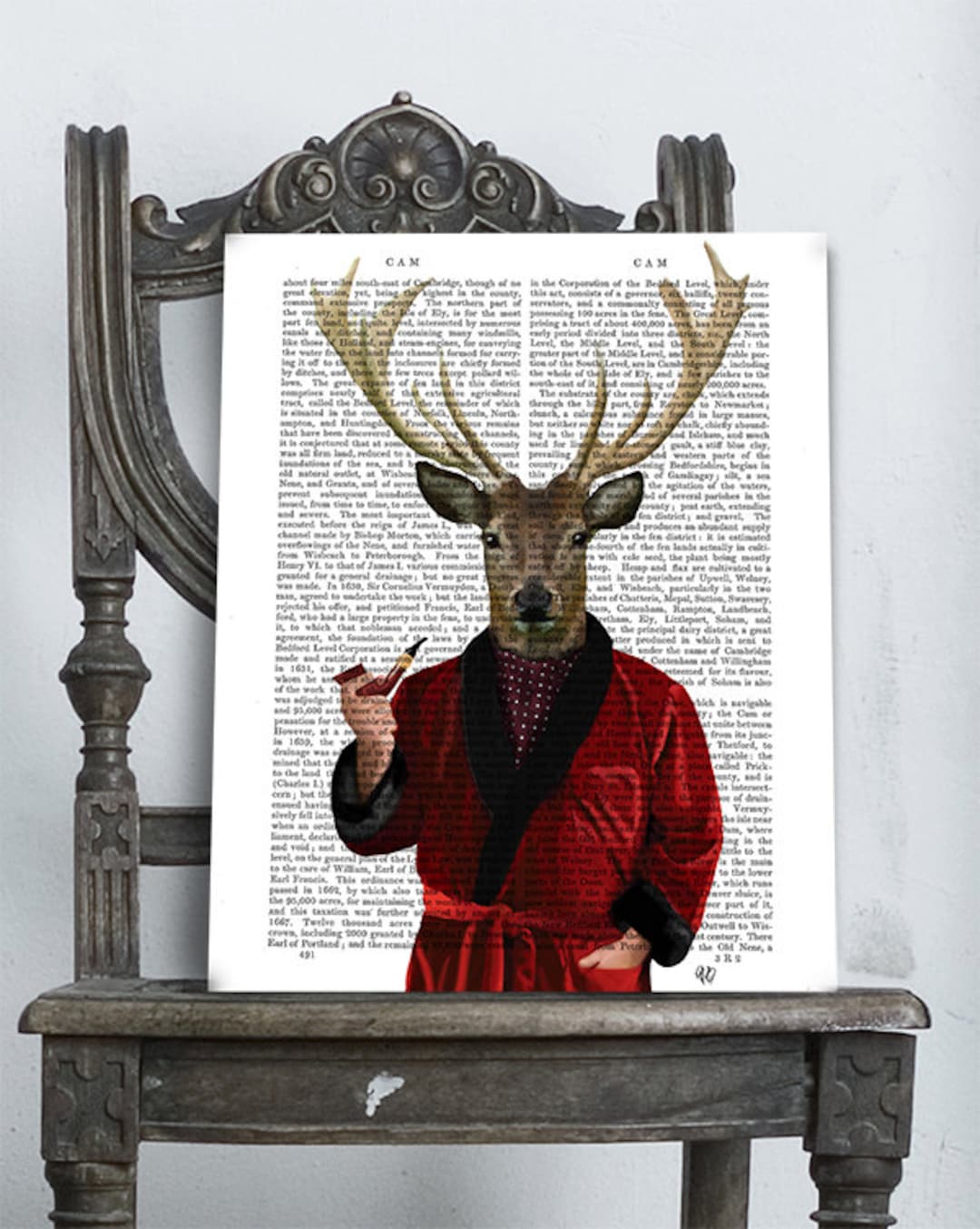 Deer in Smoking Jacket - Deer Illustration Wall Art Wall Decor Wall ...