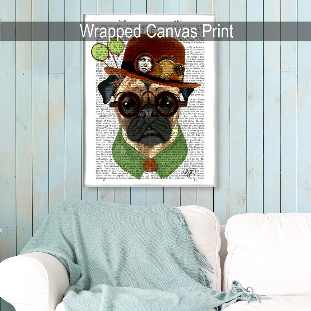 Pug Poster Pug & Bowler Hat Pug Wall Art Steampunk Dog Print Steampunk ...