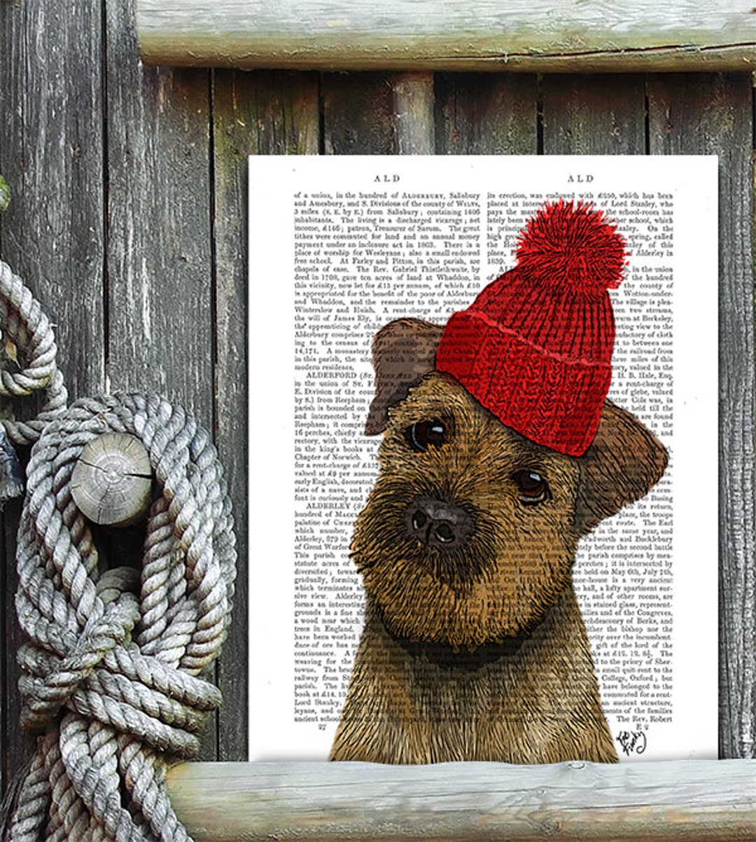 Border Terrier Wall Art - Red Hat Border Terrier Print Funny Animal ...