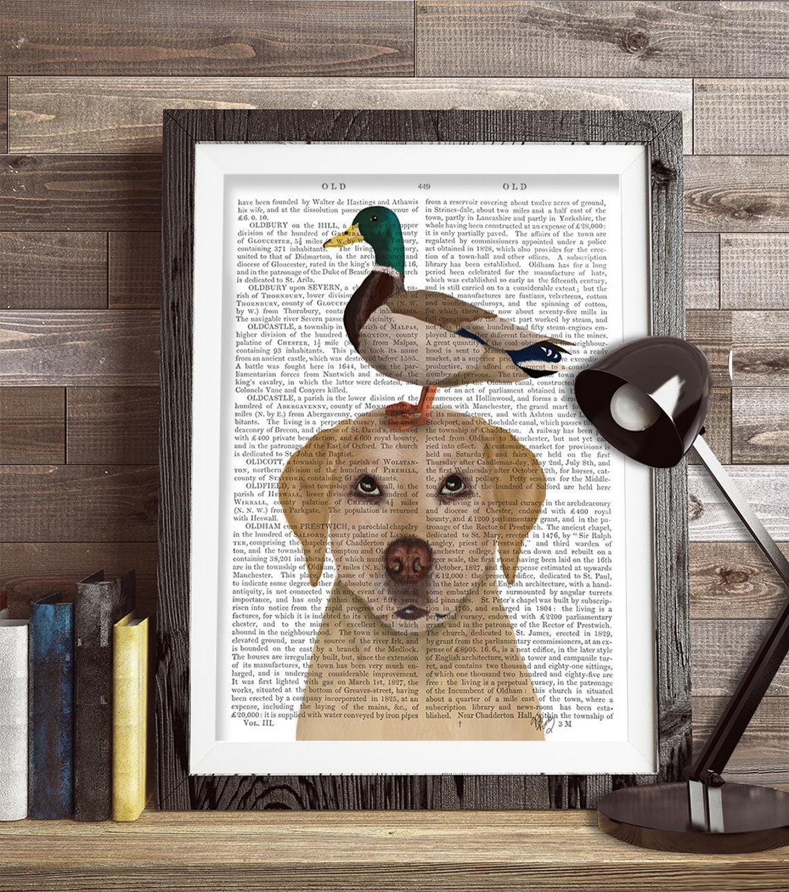 Yellow Labrador Art Print Duck on Head Gun Dog Print - Etsy