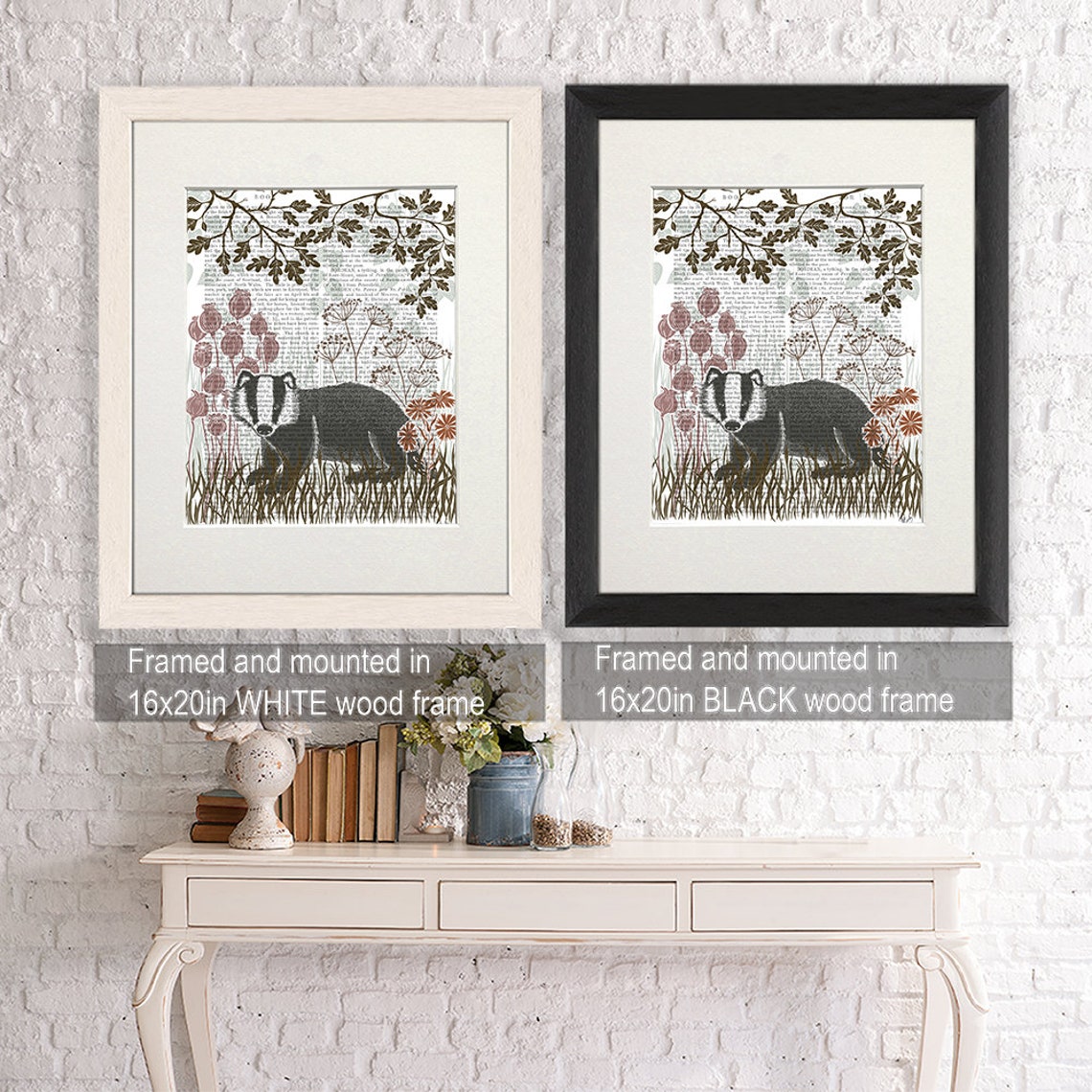 Woodland Badger Art, Dictionary Print, Lino Cut Style, Botanical Wall ...