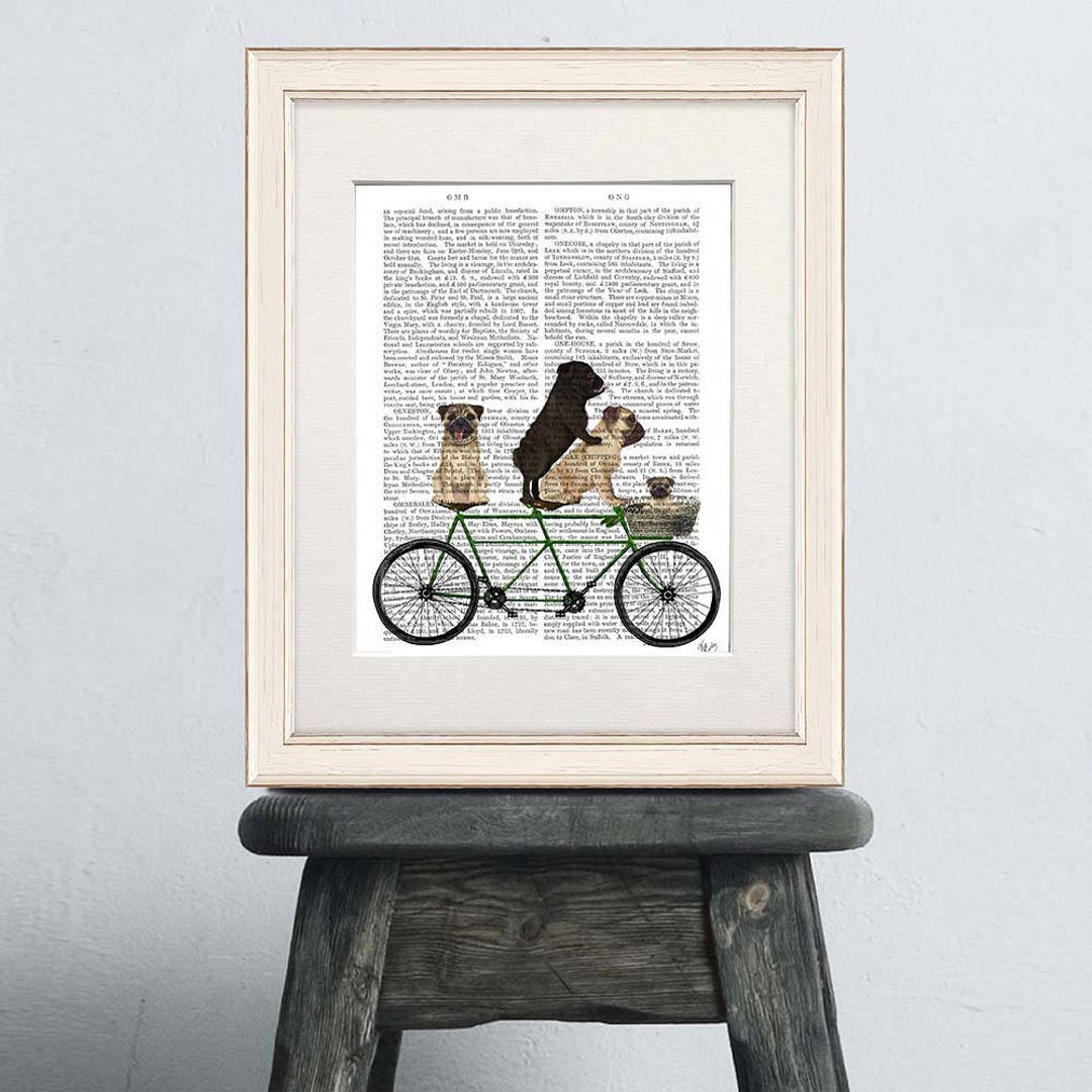 Pug Lover - Pugs on Tandem - Tandem Bike Bicycling Dog Pug Art Pug ...