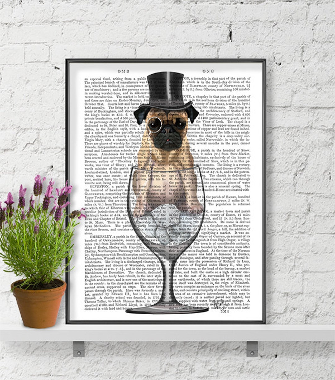 Pug Print - Pug in Wine Glass - Funny Pug Gift Funny Kitchen Art Wine ...