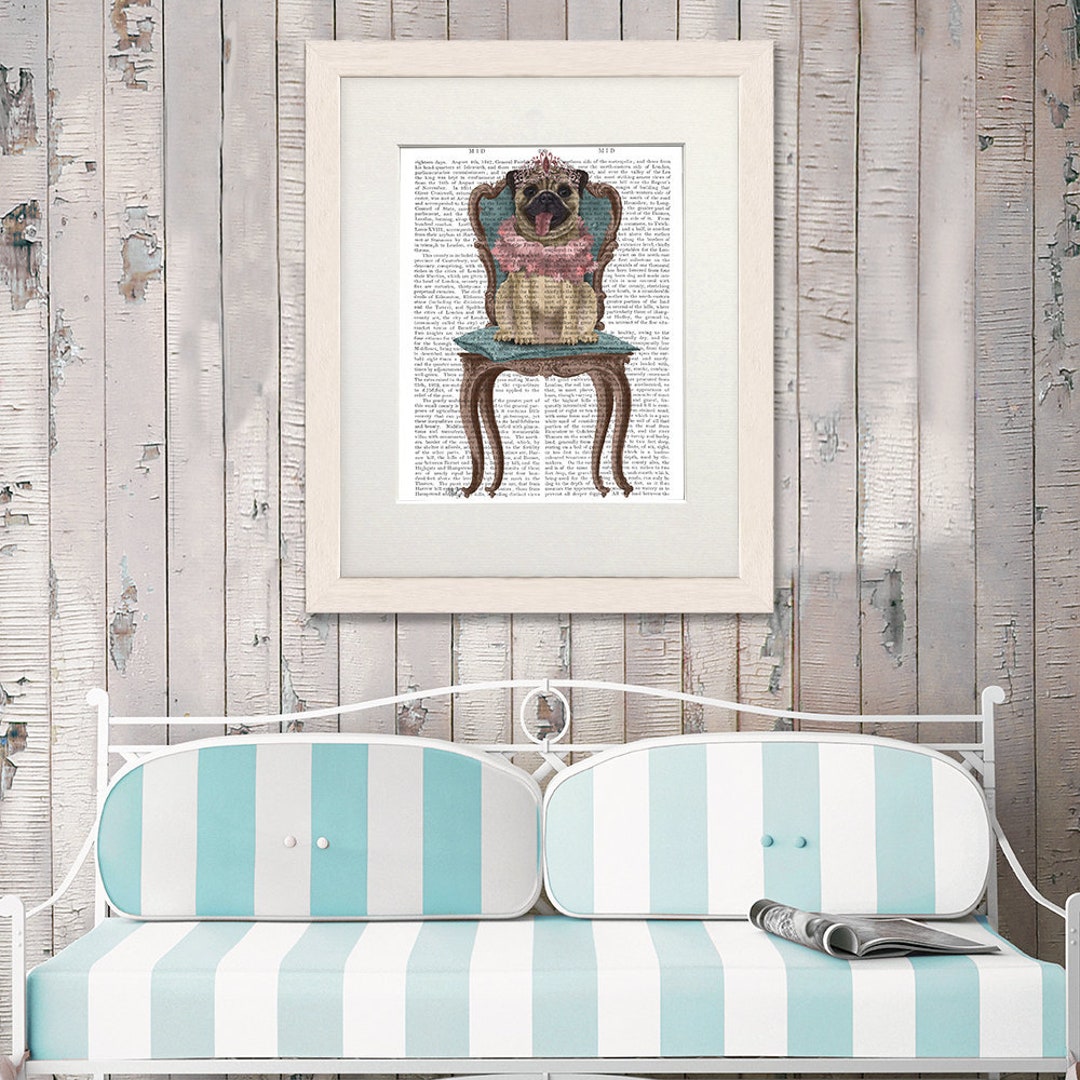 Pugs disfrazados Pug princesa en silla Pug art gift Dog pug art Pug ...