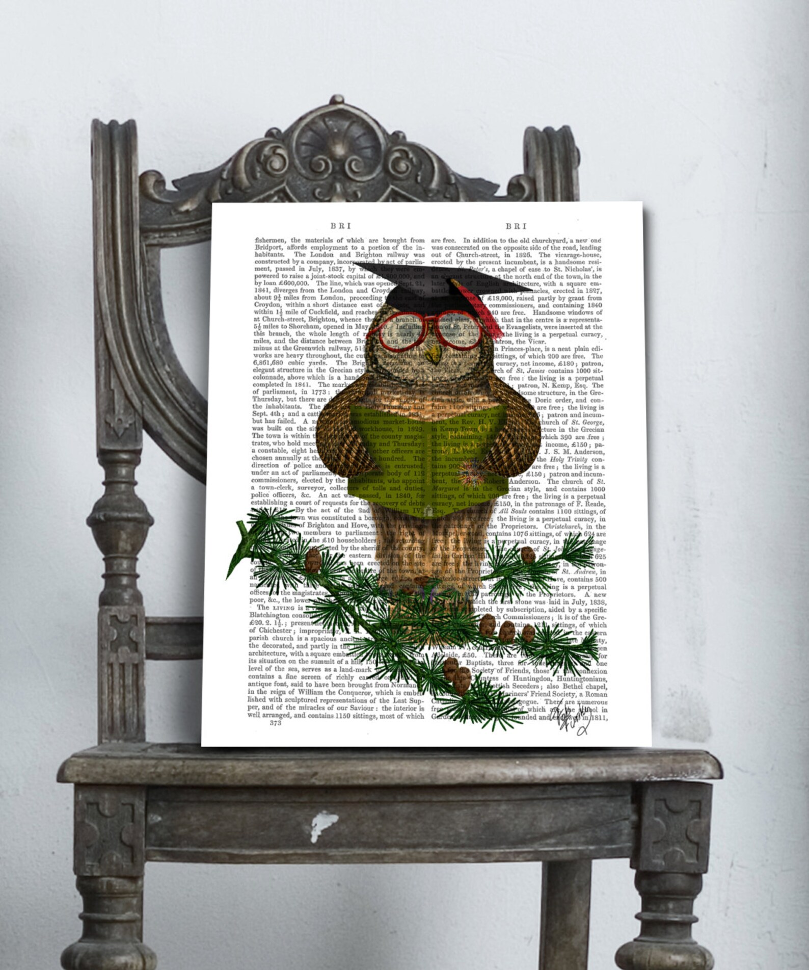 Owl Art Owl in Tree Owl Wall Art Owl Illustration Teacher - Etsy