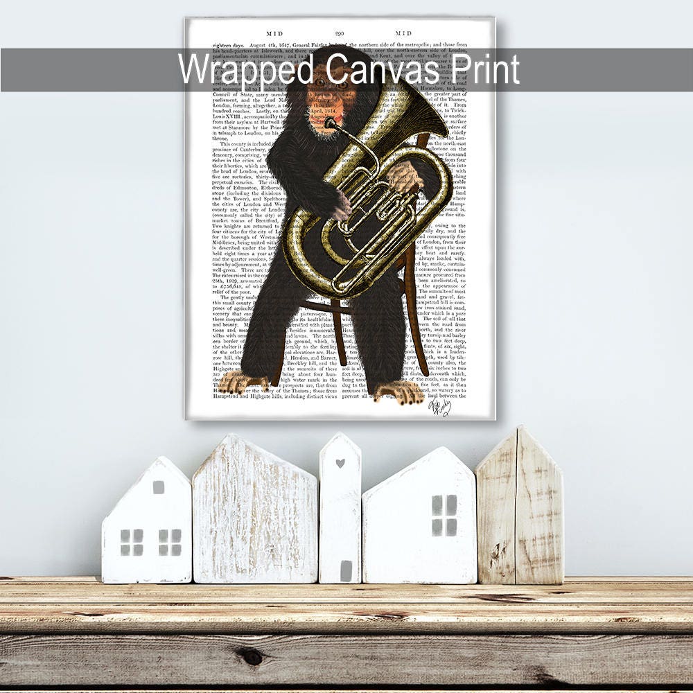 Monkey Print Chimpanzee & Tuba Wall Art Wall Decor Wall | Etsy