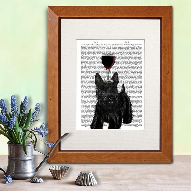 Scottie dog print scotty dog gifts Scottish art wall Wine | Etsy