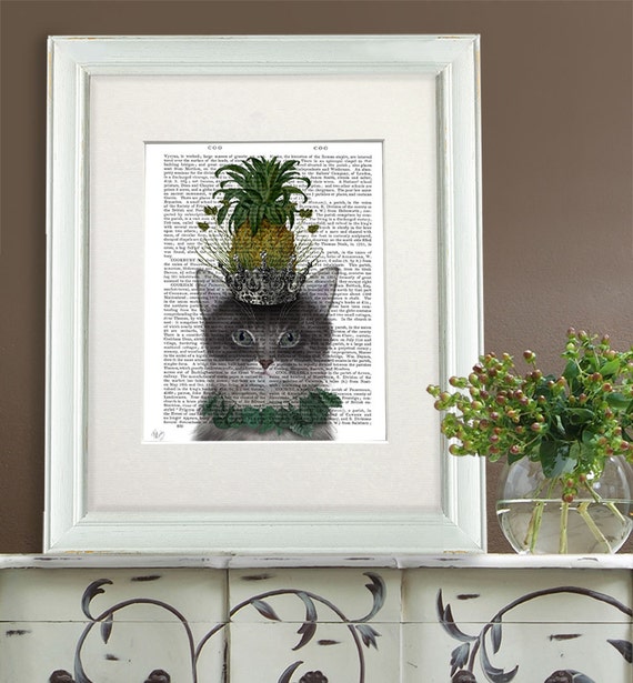 Grey Cat Print Pineapple Puss Grey Kitten Art Cute Cat Print | Etsy