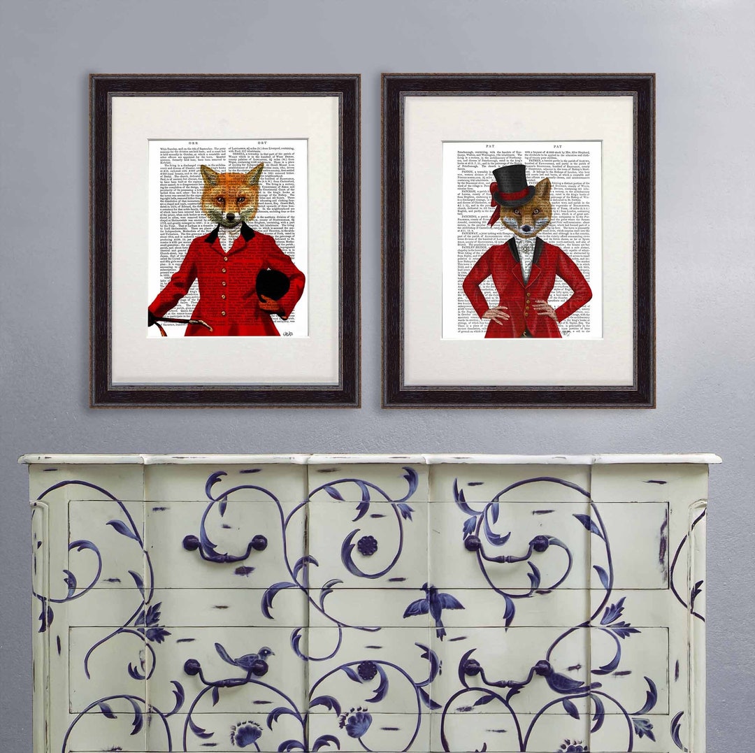 Fox Hunting Prints, Set of 2 Art Prints, Fox Hunter Gifts, Framed or ...