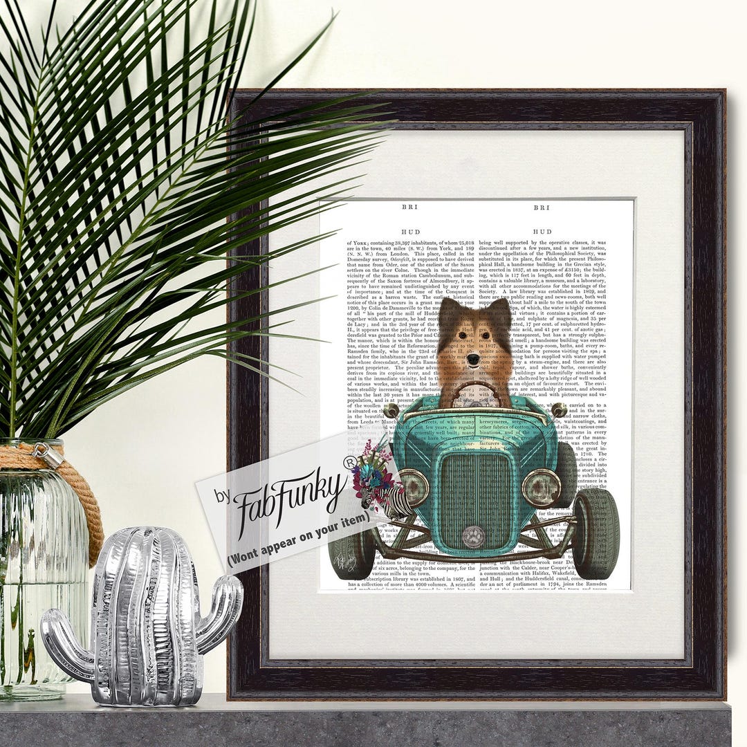 Shetland Sheepdog Dog Art Print in Hot Rod Car, Auto Shop Poster, Funny ...