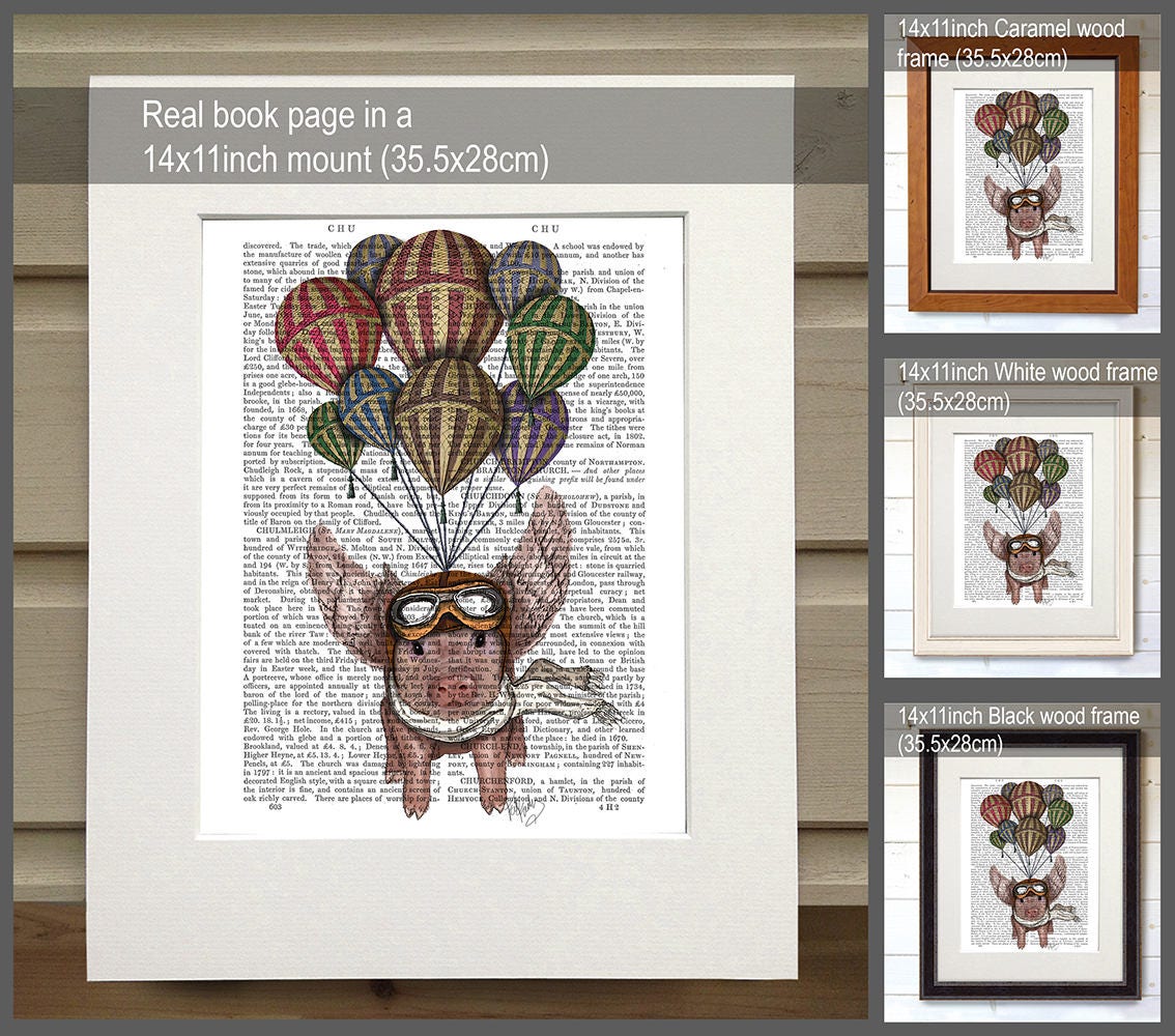 Flying Pig and Balloons - Pig With Wings Aviator Pig Decor Pig Art Pig ...