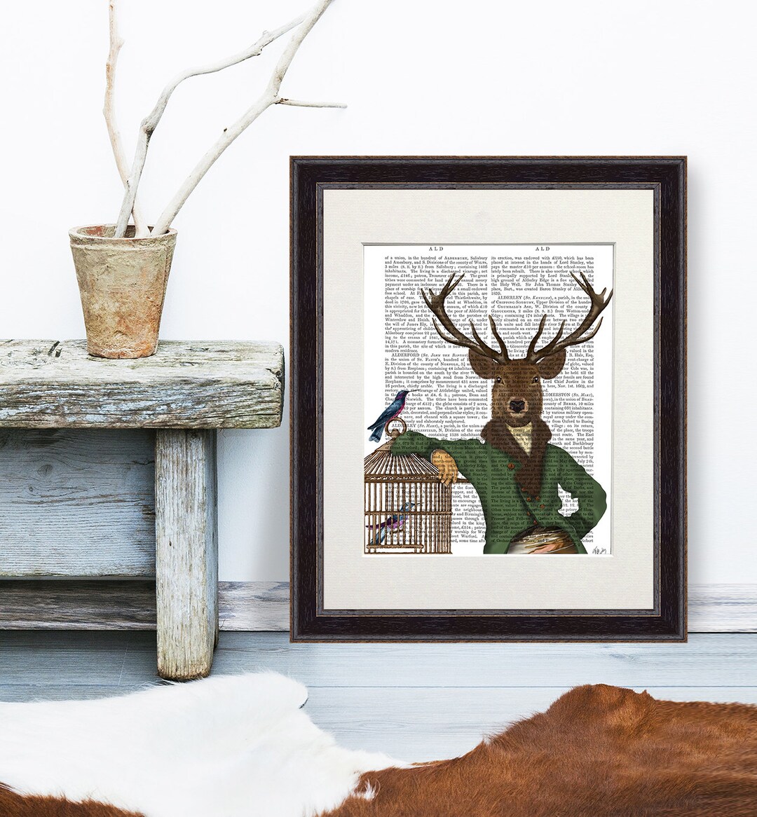 Deer Portrait - Deer & Bamboo Cage Portrait, Cabin Print Modern Country ...