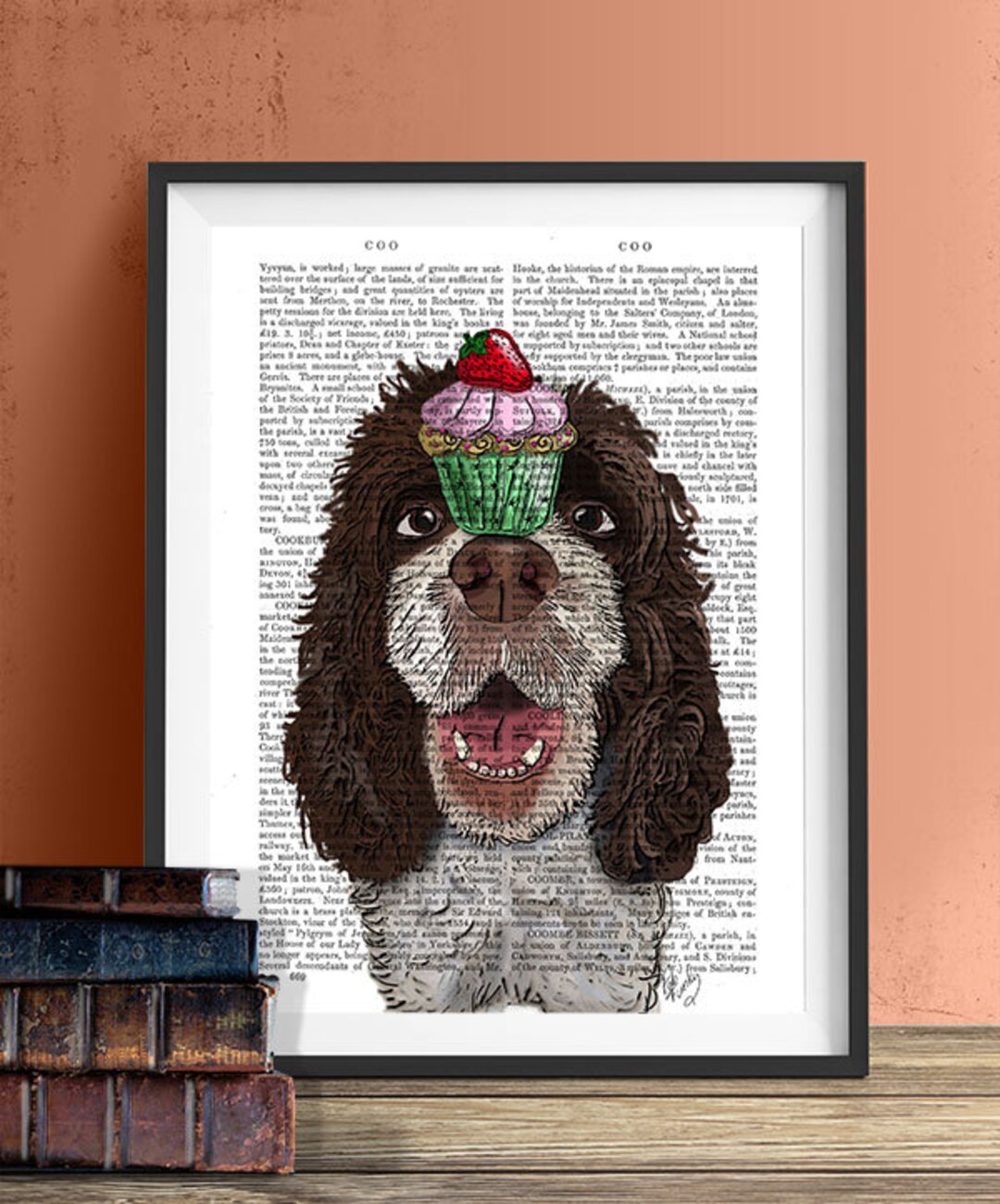 Springer Spaniel and Cupcake on Nose - Dog Art Dog Print Wall Art Wall ...