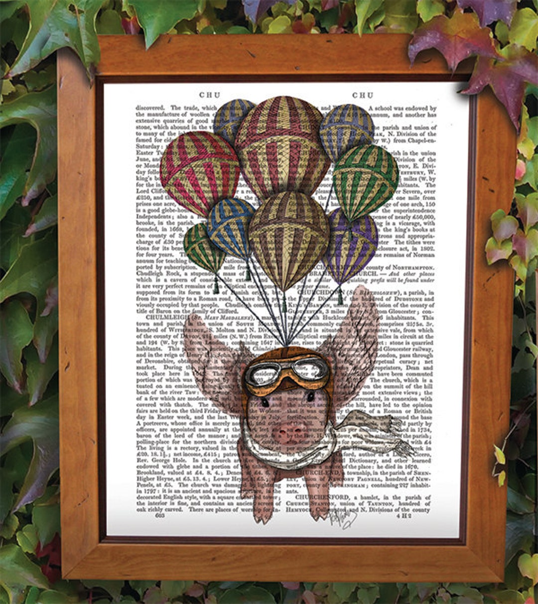 Flying Pig and Balloons - Pig With Wings Aviator Pig Decor Pig Art Pig ...