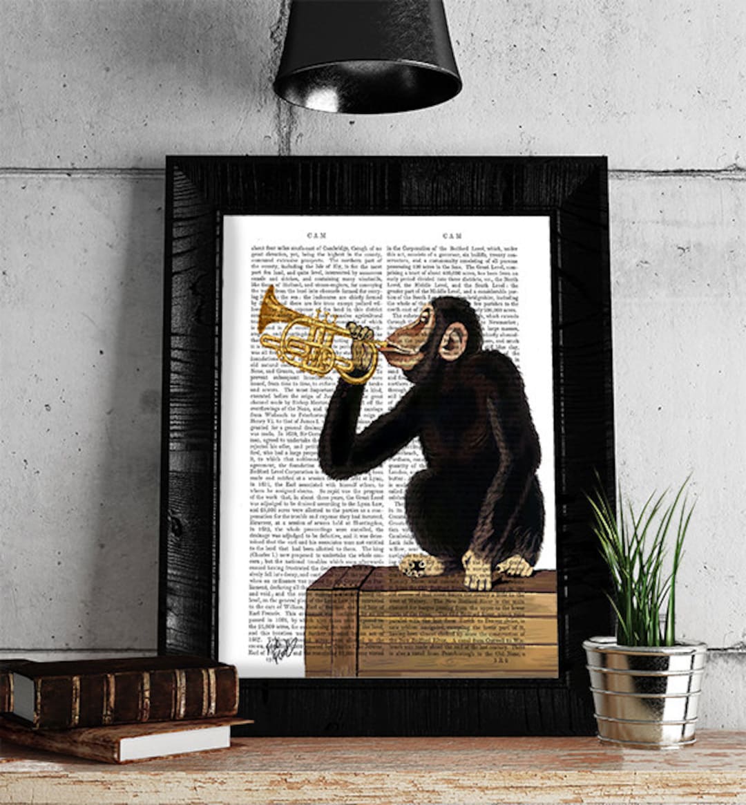 Monkey Print - Chimpanzee & Trumpet - Wall Art Wall Decor Wall Hanging ...