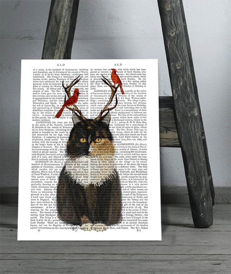 Calico Cat and Antlers Cat Art Print Cat Lover Gift Funny - Etsy UK