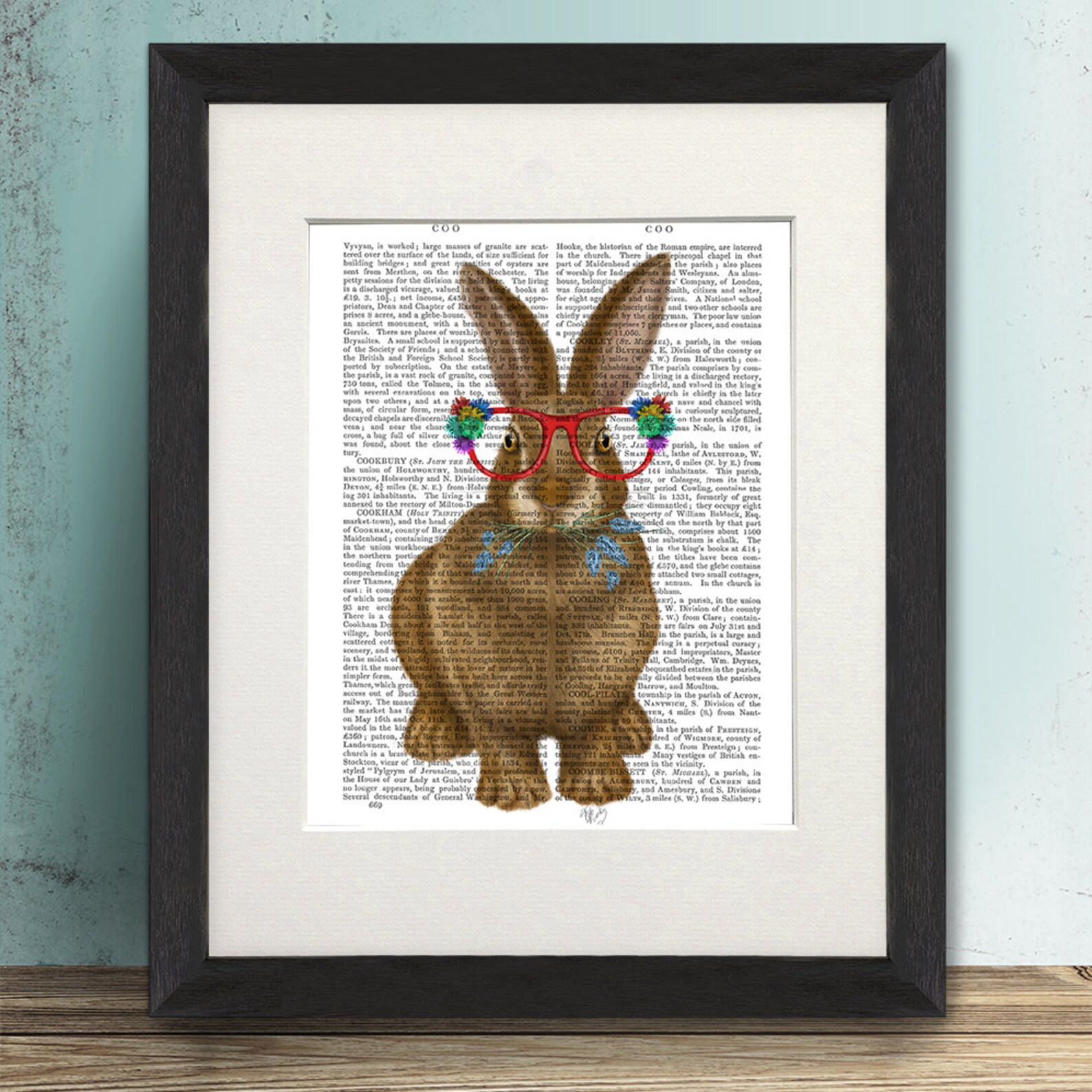Rabbit Decor Rabbit Flower Glasses Bunny Wall Art Hare - Etsy