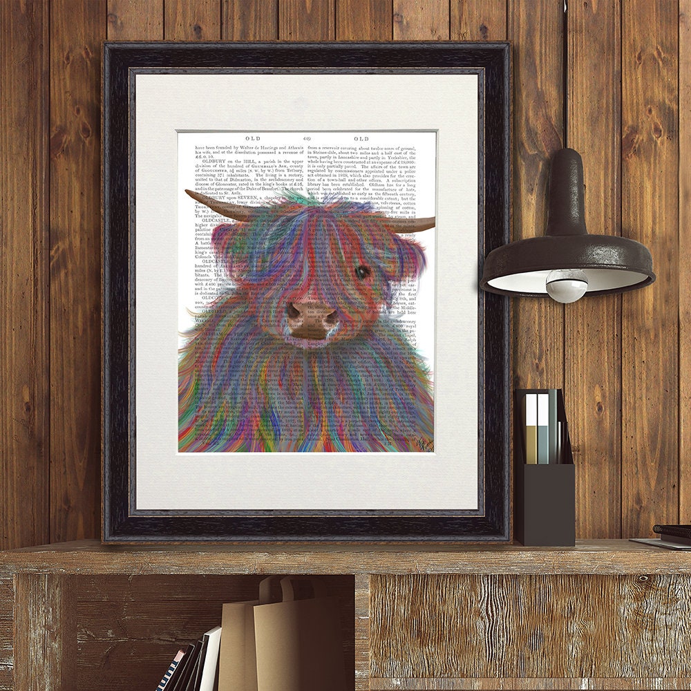 Funny cow print Highland cattle art big canvas art Cow | Etsy