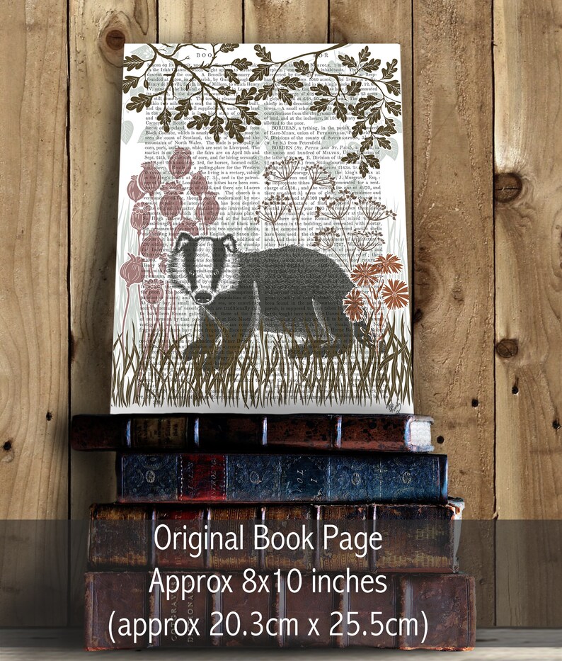 Woodland Badger Art, Dictionary Print, Lino Cut Style, Botanical Wall ...