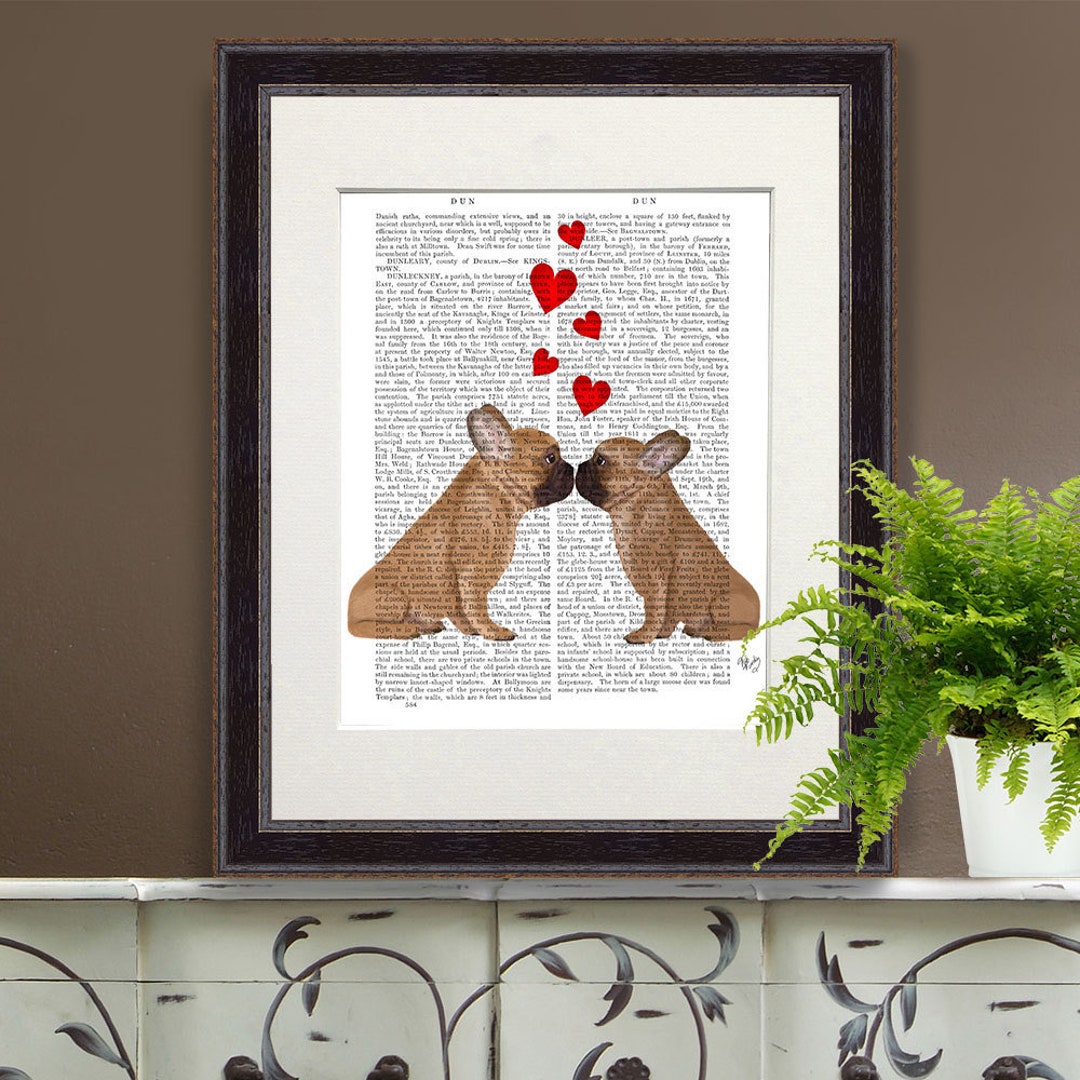 Frenchie Love French Bulldog Print French Kiss and Hearts Frenchie ...