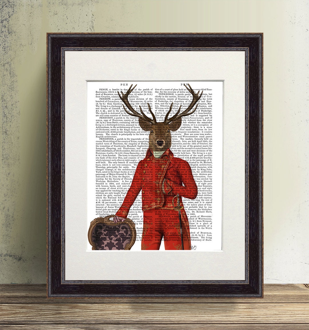 Deer Print Red & Gold Jacket Gift for Deer Lover Woodland Illustration ...
