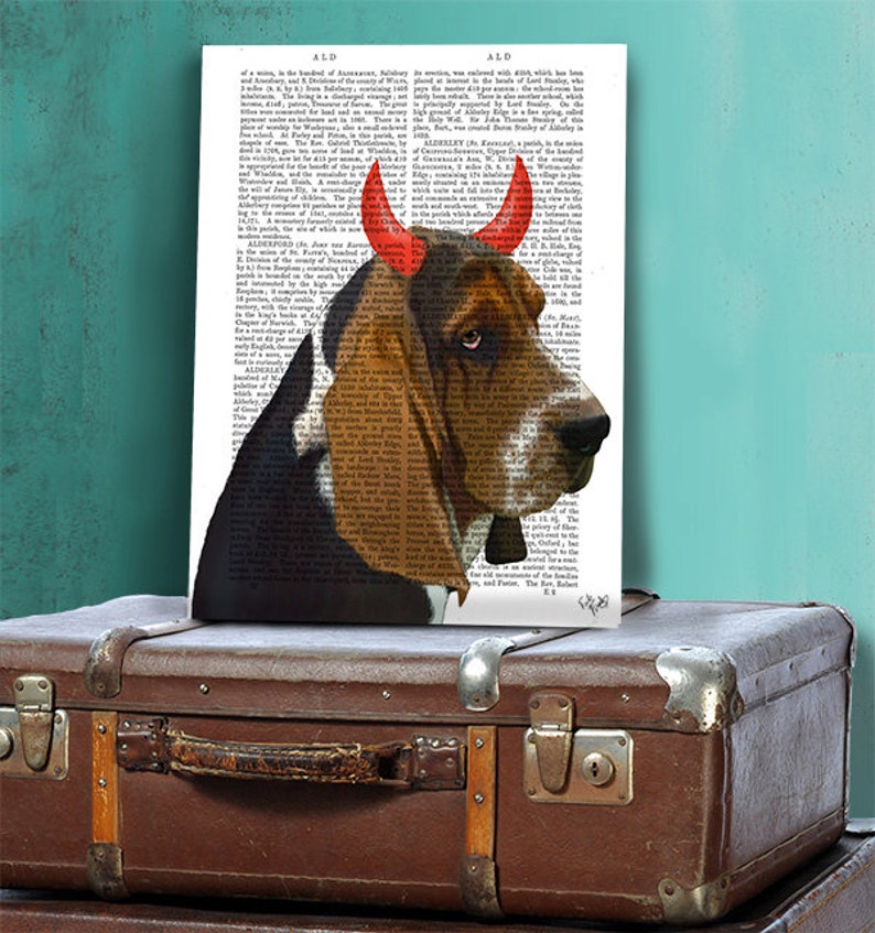 Basset Hound Art Devil Horns - Devil Dog Basset Hound Print Dog Wall ...