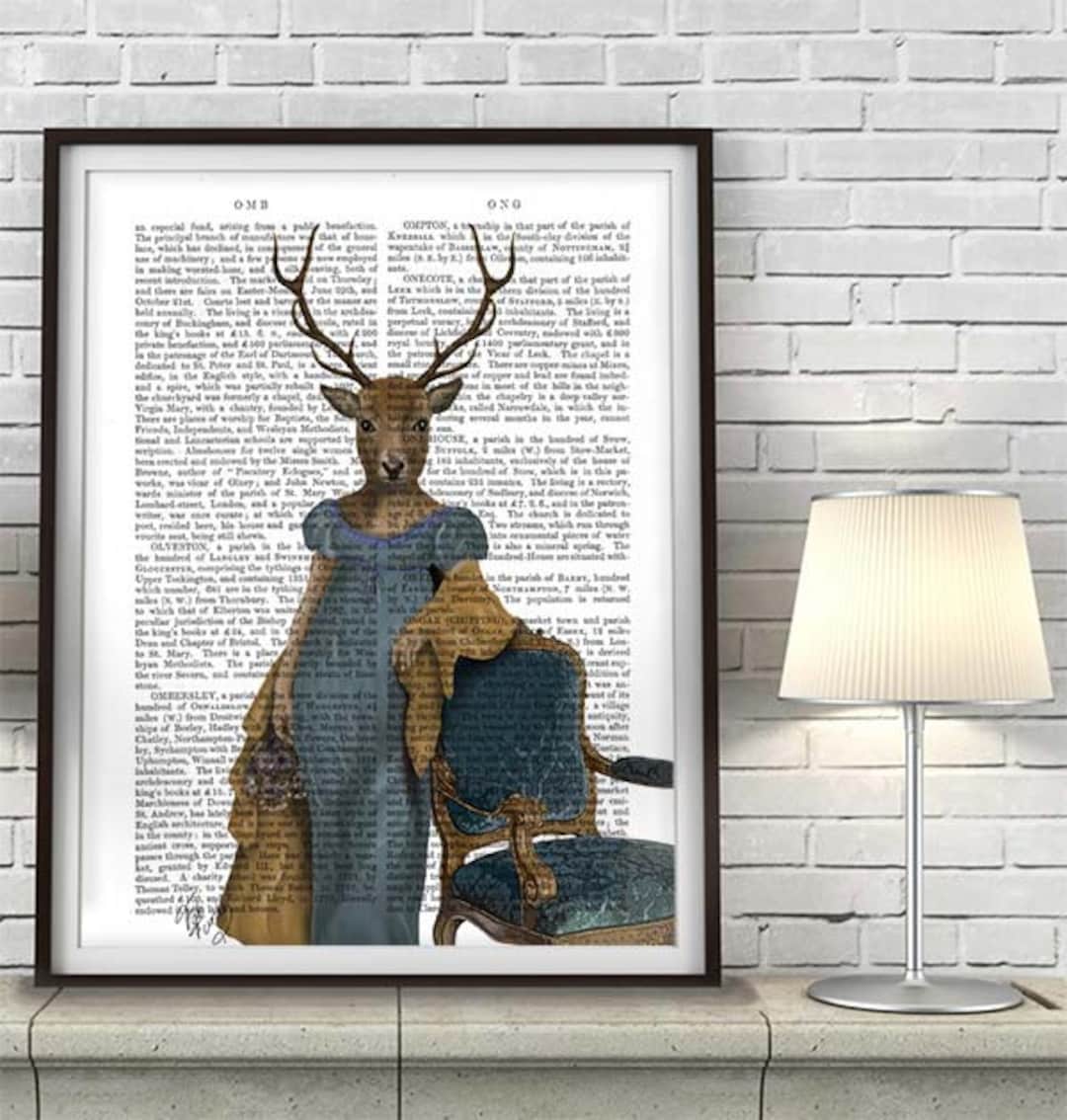 Deer Print - Deer in Blue Dress - Jane Austen Print Deer Décor Deer ...