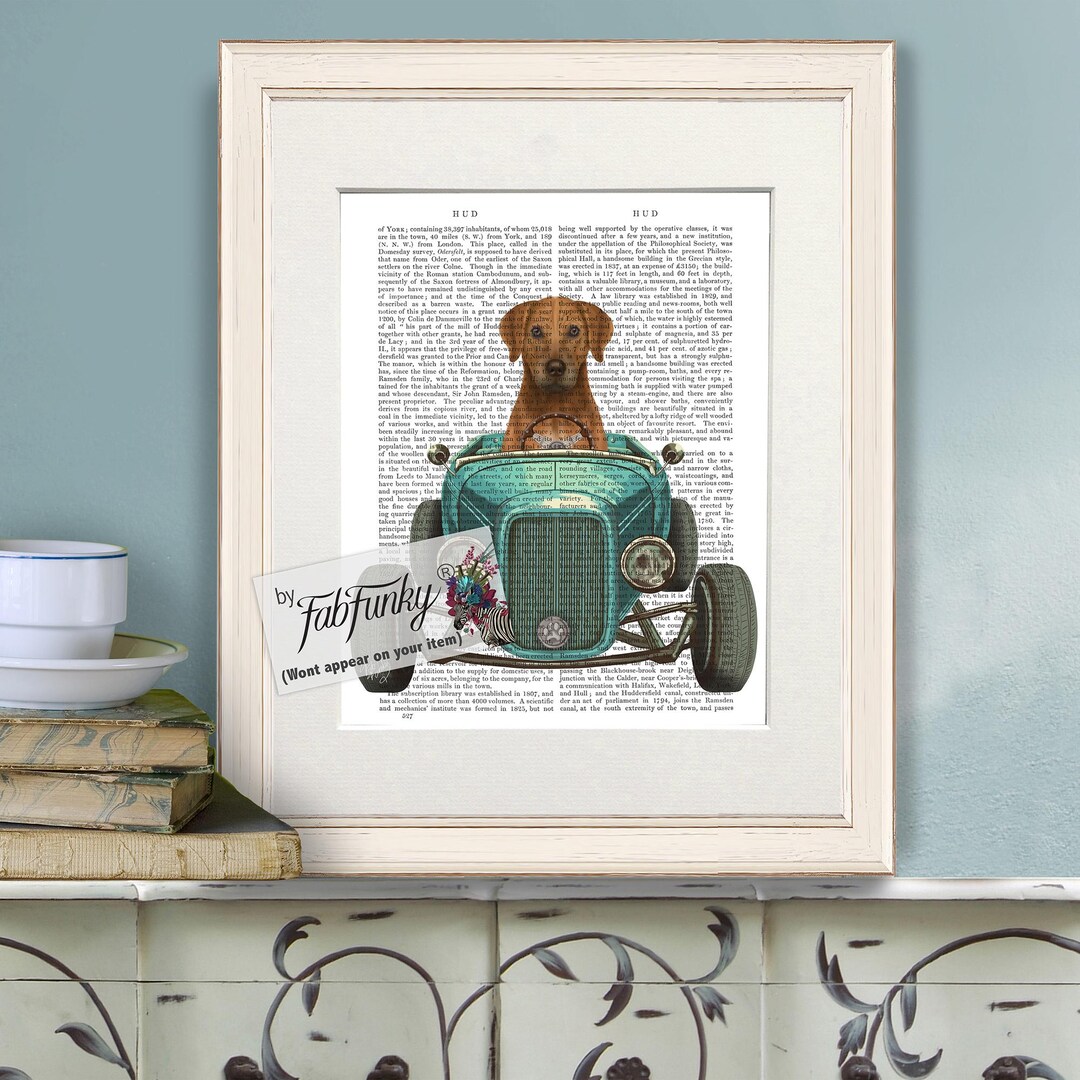 Rhodesian Ridgeback Dog Art Print in Hot Rod Car, Auto Shop Poster ...
