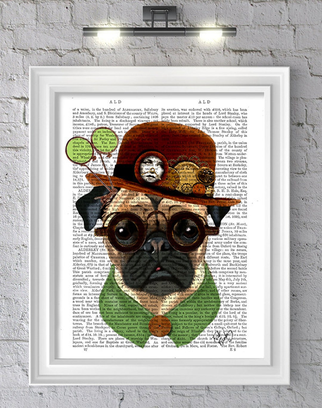 Pug Poster Pug & Bowler Hat Pug Wall Art Steampunk Dog Print Steampunk ...