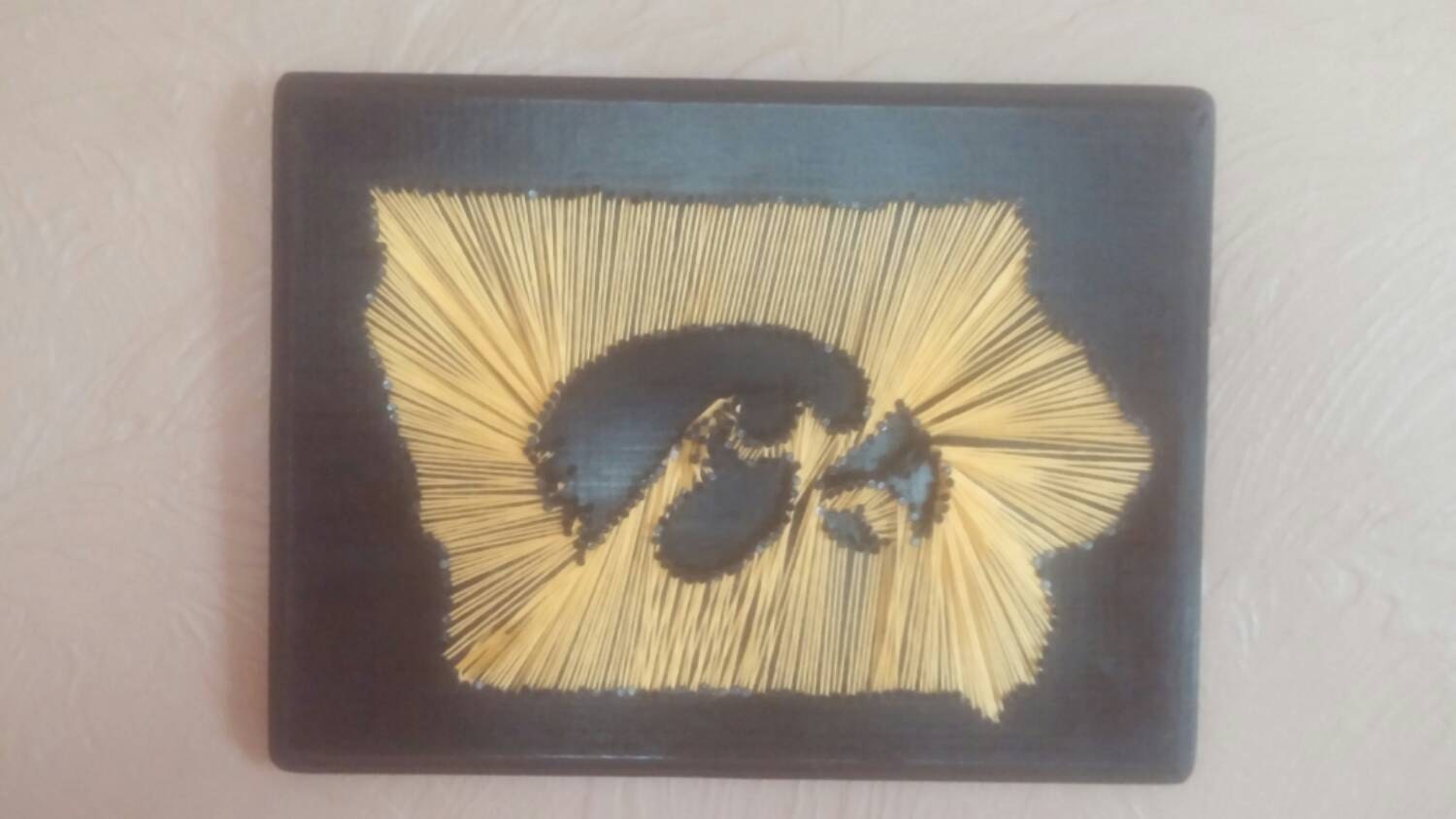 Decorative Wooden State Map Plaque With Team Color Thread With Heart Located At City Etsy