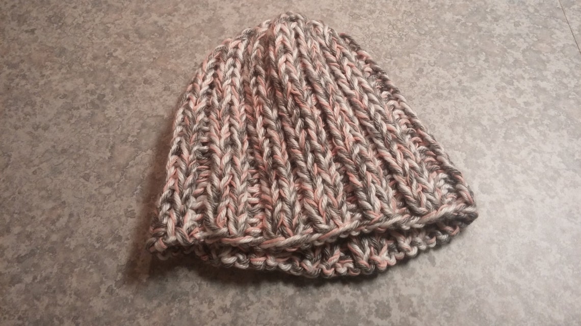 ONLY ONE White Gray and Pink Knit Beanie - Etsy