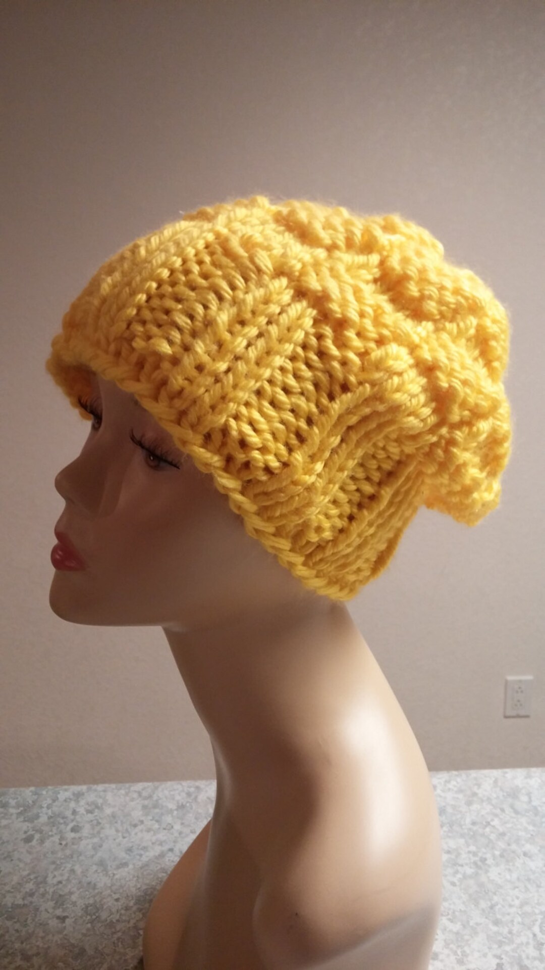 ONLY ONE Knit Winter Slouchy Yellow Hat - Etsy