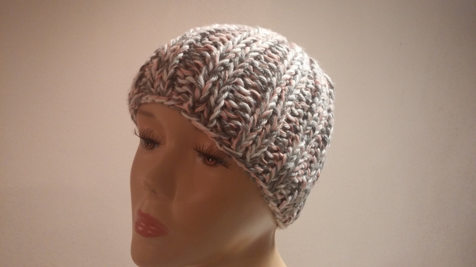 ONLY ONE White Gray and Pink Knit Beanie - Etsy