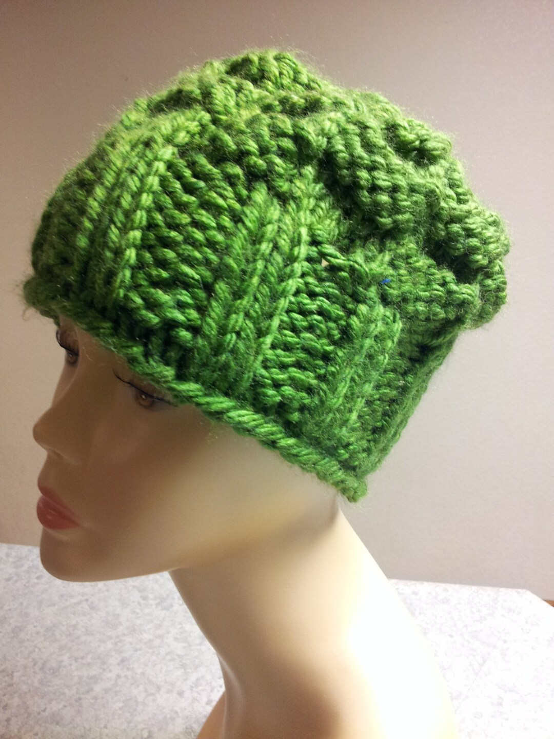 Green Knitted Slouchy Winter Hat - Etsy