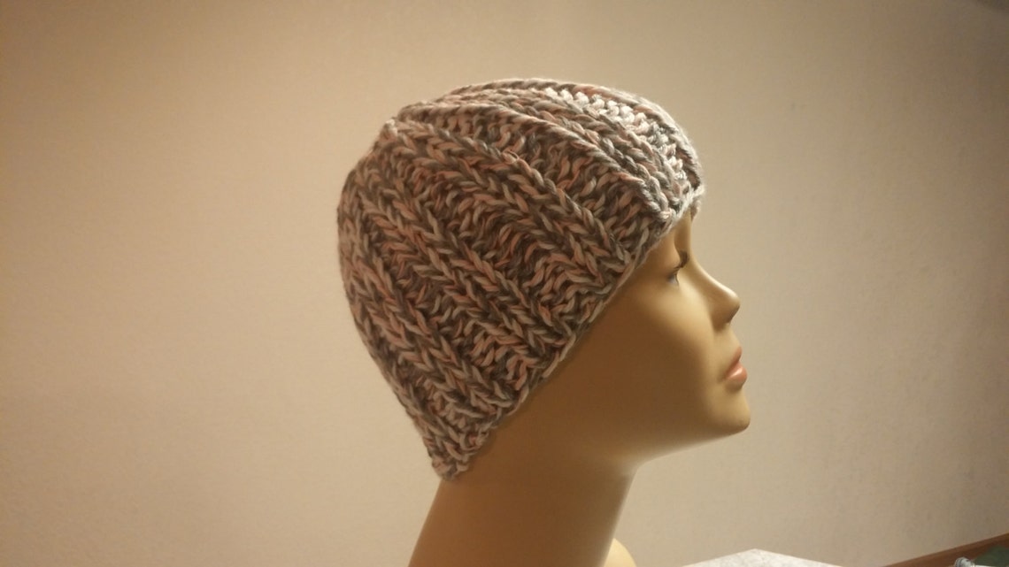 ONLY ONE White Gray and Pink Knit Beanie - Etsy