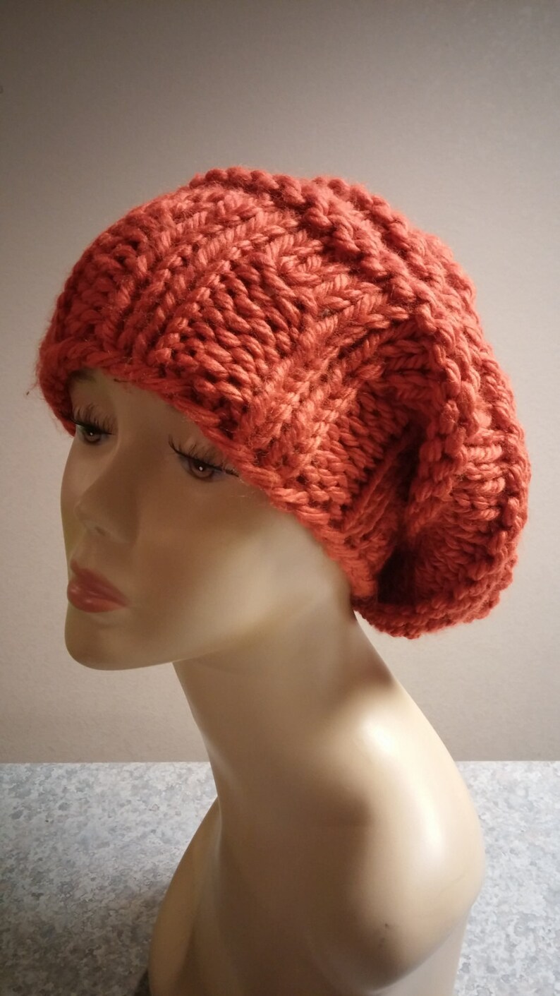 ONLY ONE Winter Knit Slouchy Hat in Burnt Orange - Etsy