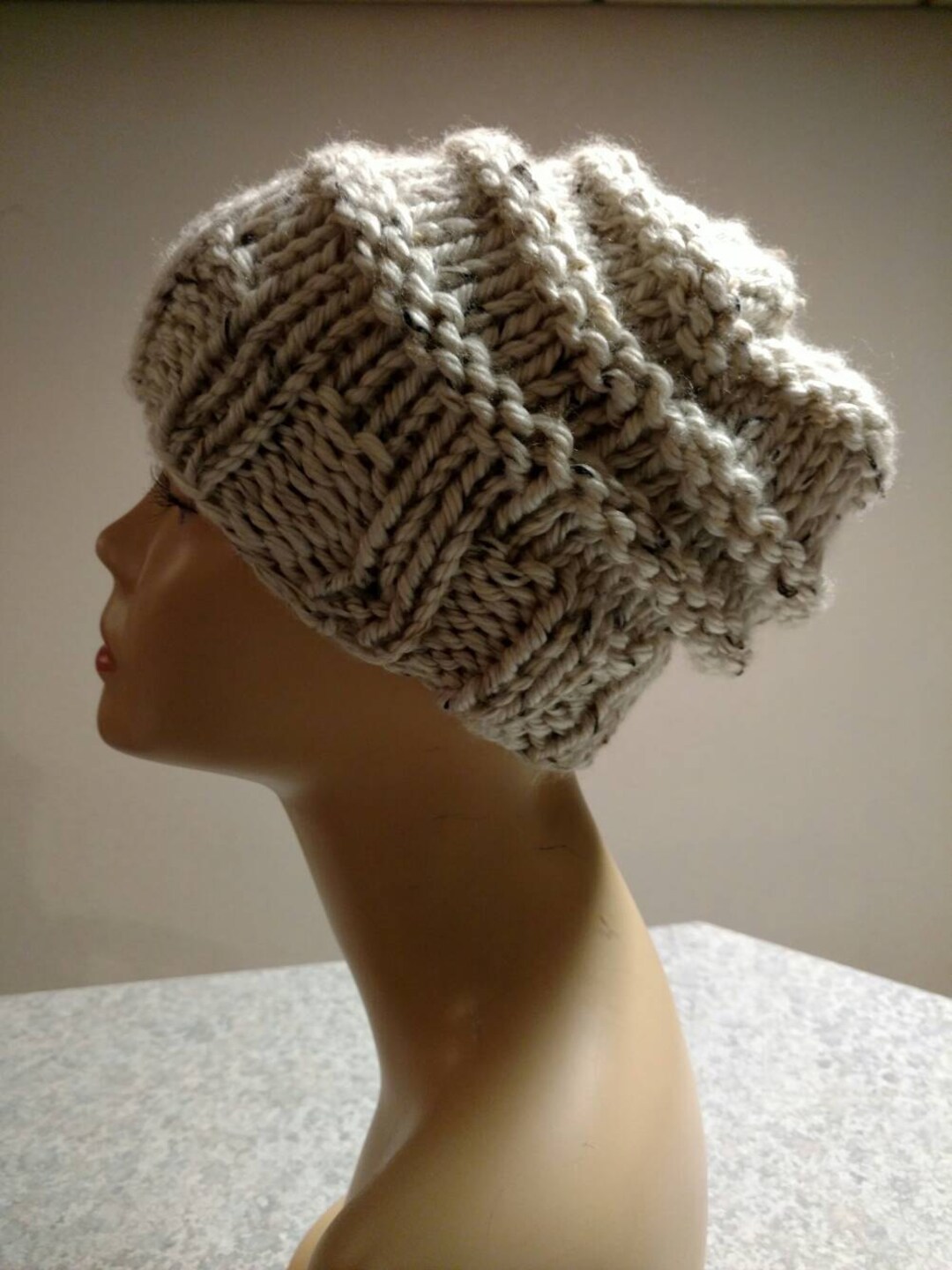 ONLY ONE Winter Knit Slouchy Hat in Cream With Flecks of Brown and ...